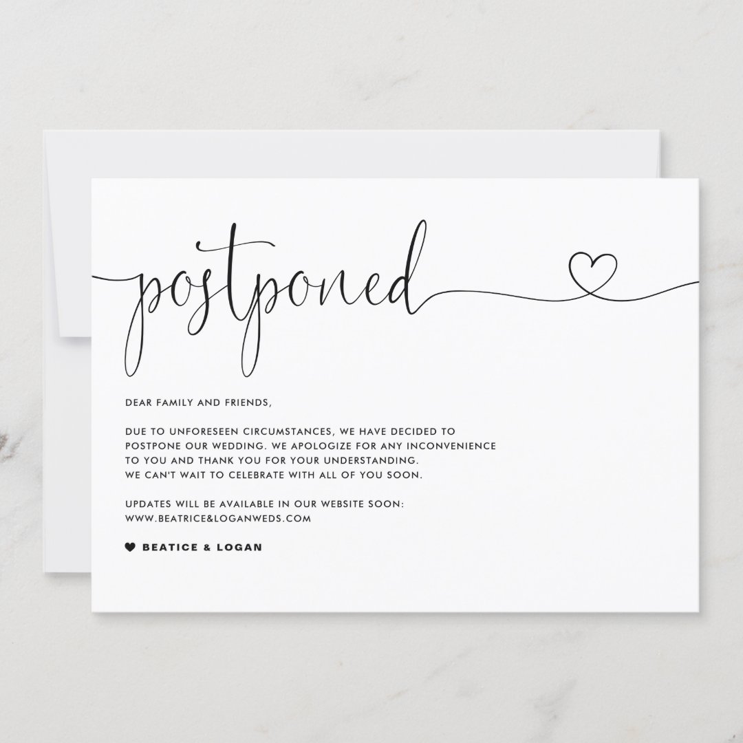 Dainty Script Change of Plans Wedding Postponement Announcement | Zazzle