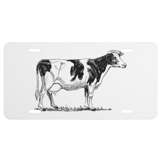 Dairy Cow Holstein Fresian Pencil Drawing License Plate | Zazzle
