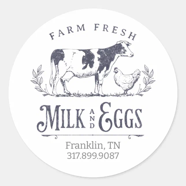 Dairy Cow Illustration Label Sticker | Zazzle