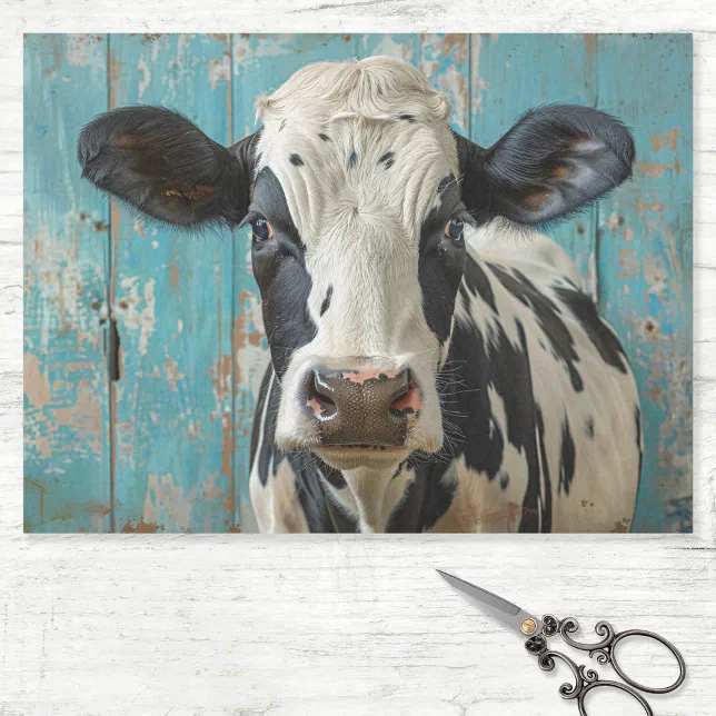 Dairy Cow Rustic Blue Wall Decoupage Tissue Paper | Zazzle