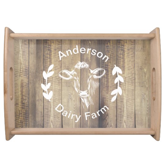 Dairy Farm Country Rustic Family Name Cow Serving Tray | Zazzle.com