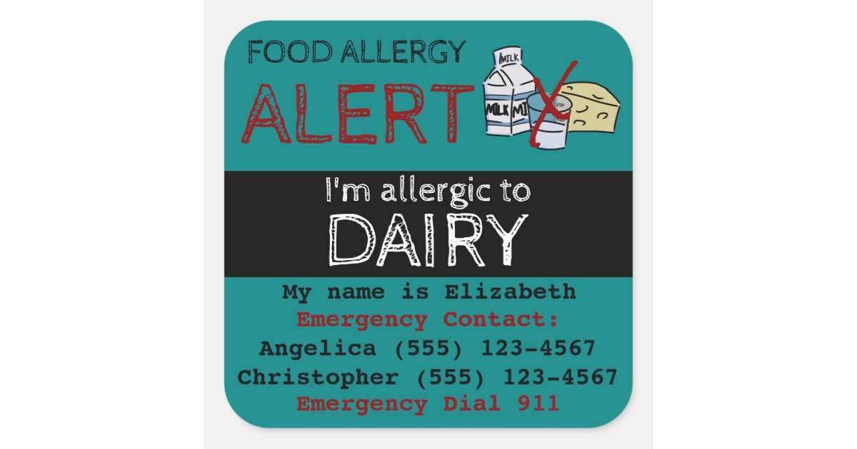 Dairy Food Allergy Alert Sticker Teal | Zazzle