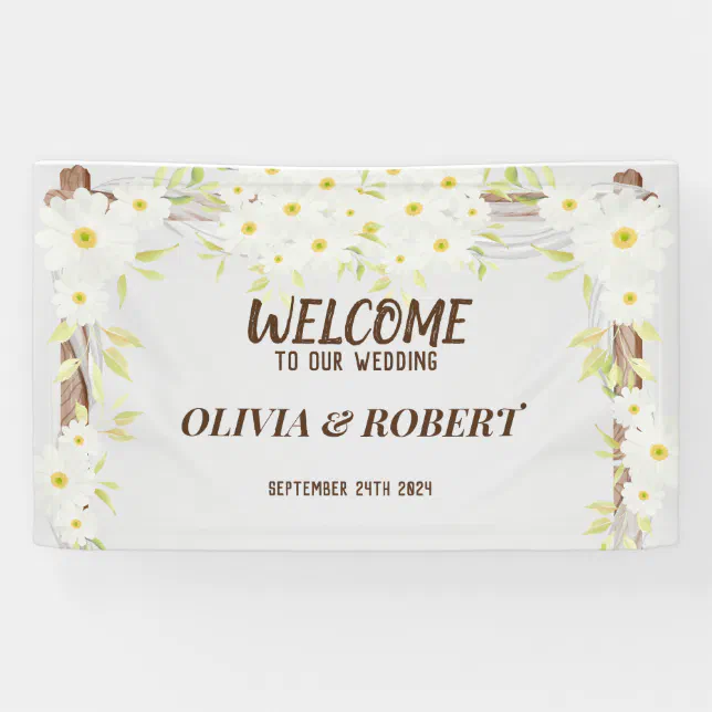 Daisies Floral welcome to our wedding party Banner | Zazzle
