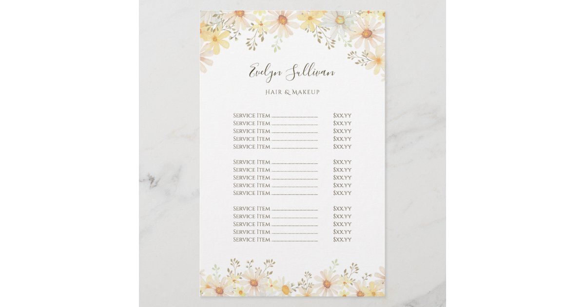 Daisies price list flyer | Zazzle