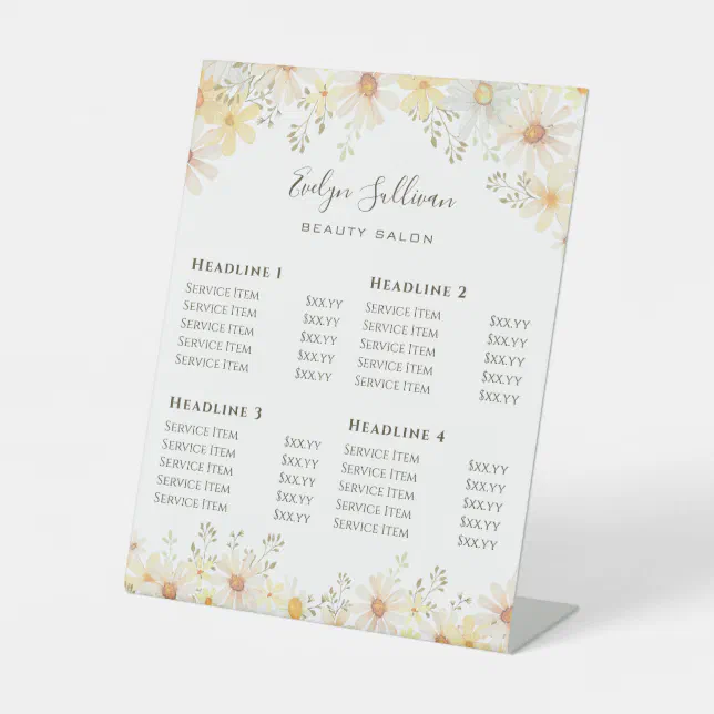Daisies Price List Pedestal Sign | Zazzle