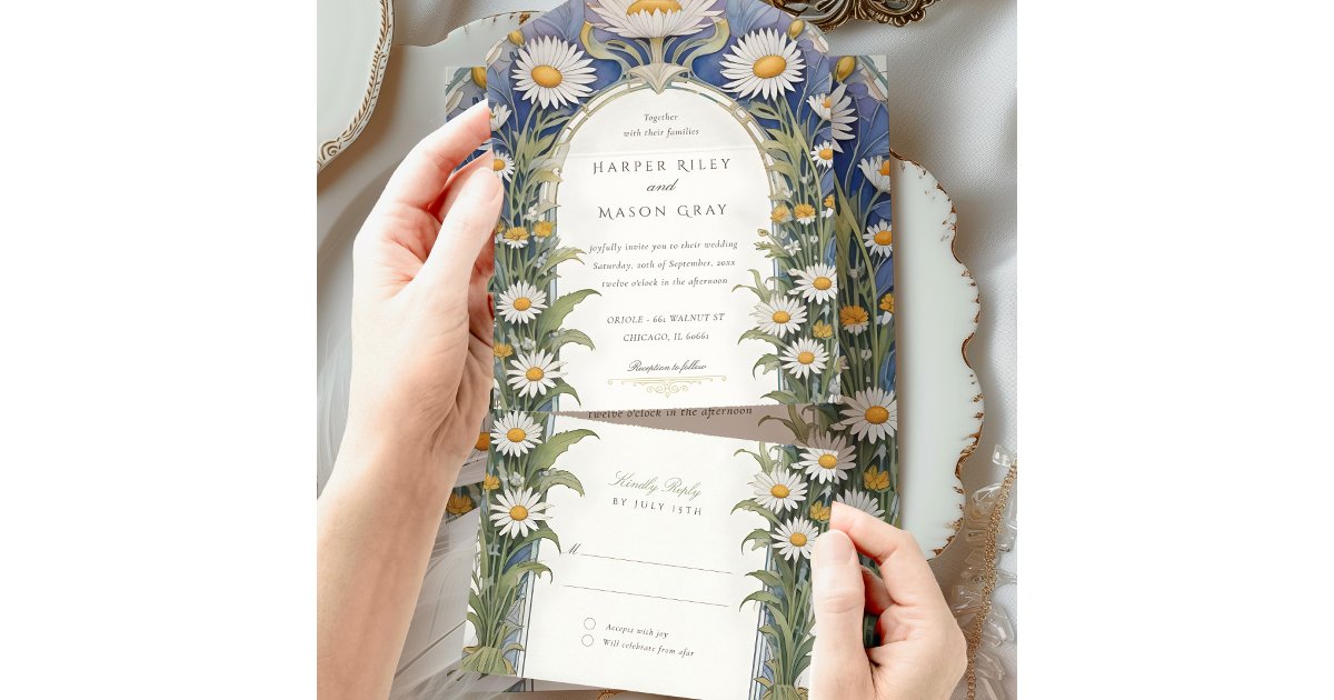 Daisies Wedding Perforated RSVP All In One Invitation | Zazzle