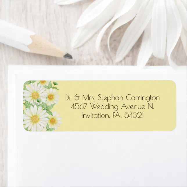 Daisies White Yellow Floral Typography Address Label | Zazzle