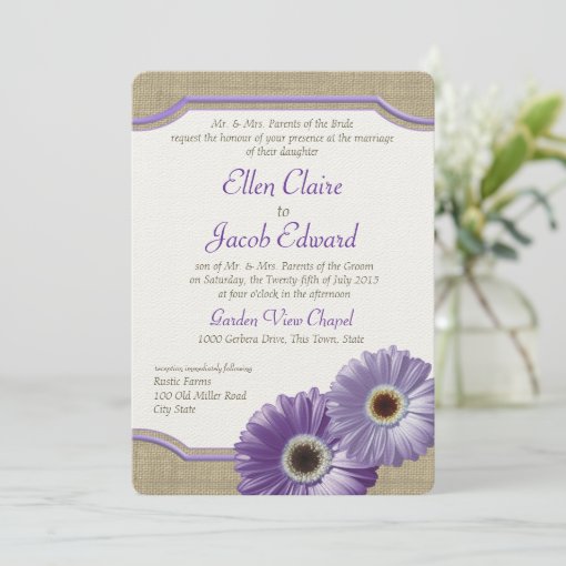 Daisy and Burlap Lavender Purple Invitation | Zazzle