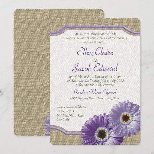 Daisy and Burlap Lavender Purple Invitation | Zazzle