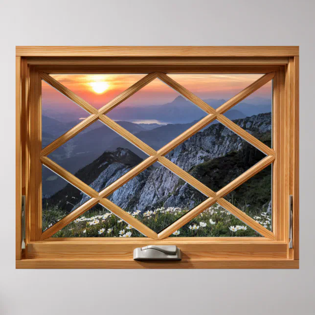 Daisy and Rocks Fake, Faux Window Illusion Poster | Zazzle