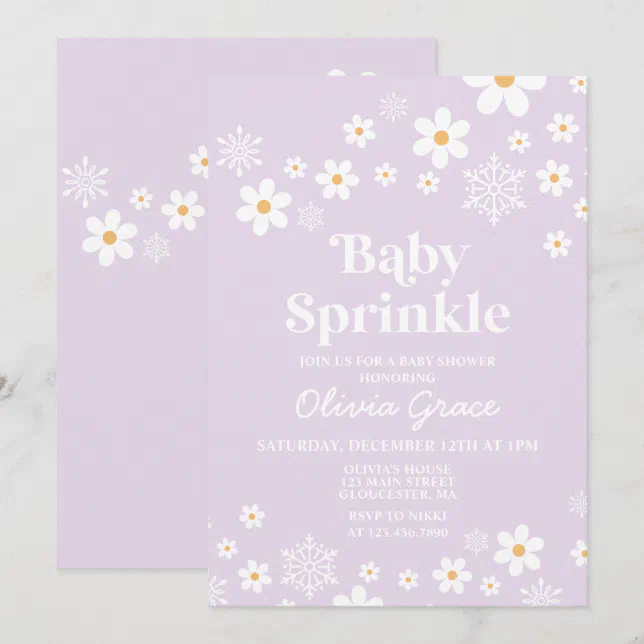Daisy and Snowflake Retro Baby Sprinkle Invitation | Zazzle