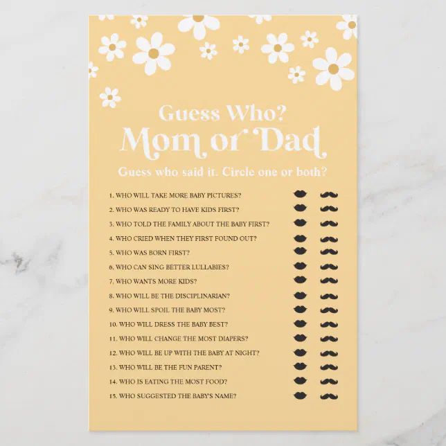 Daisy Baby Shower Guess Who Game Flyer | Zazzle