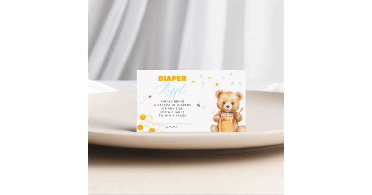 Daisy Bear Diaper Raffle Girl Baby Shower Enclosure Card | Zazzle