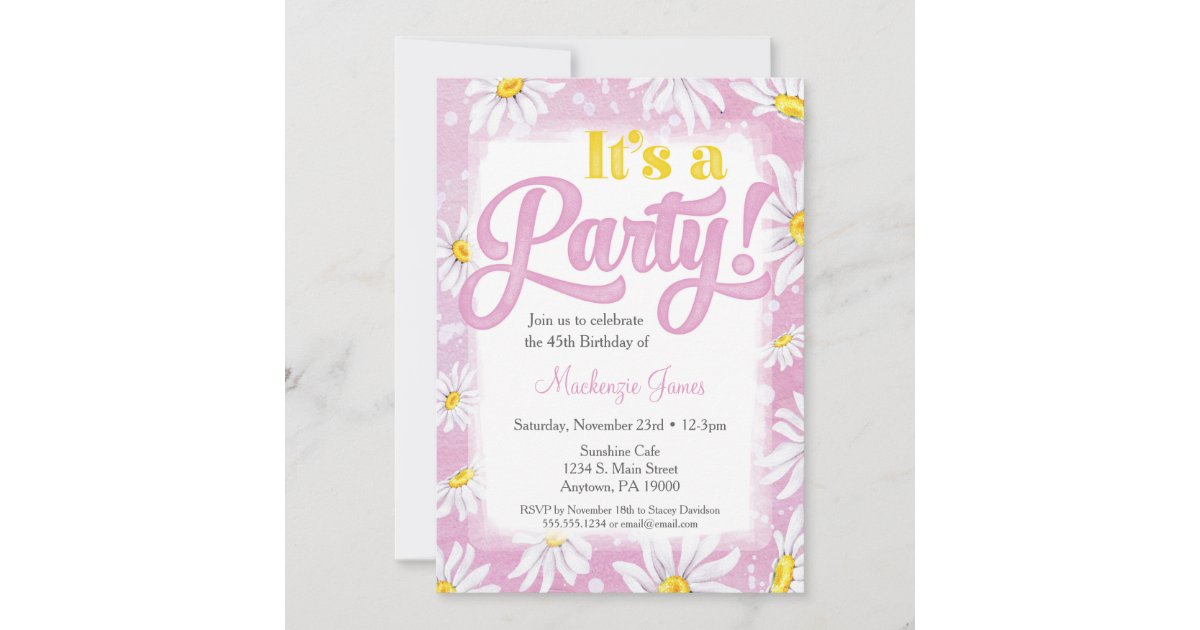 Daisy Birthday Invitation Pink Yellow Floral | Zazzle