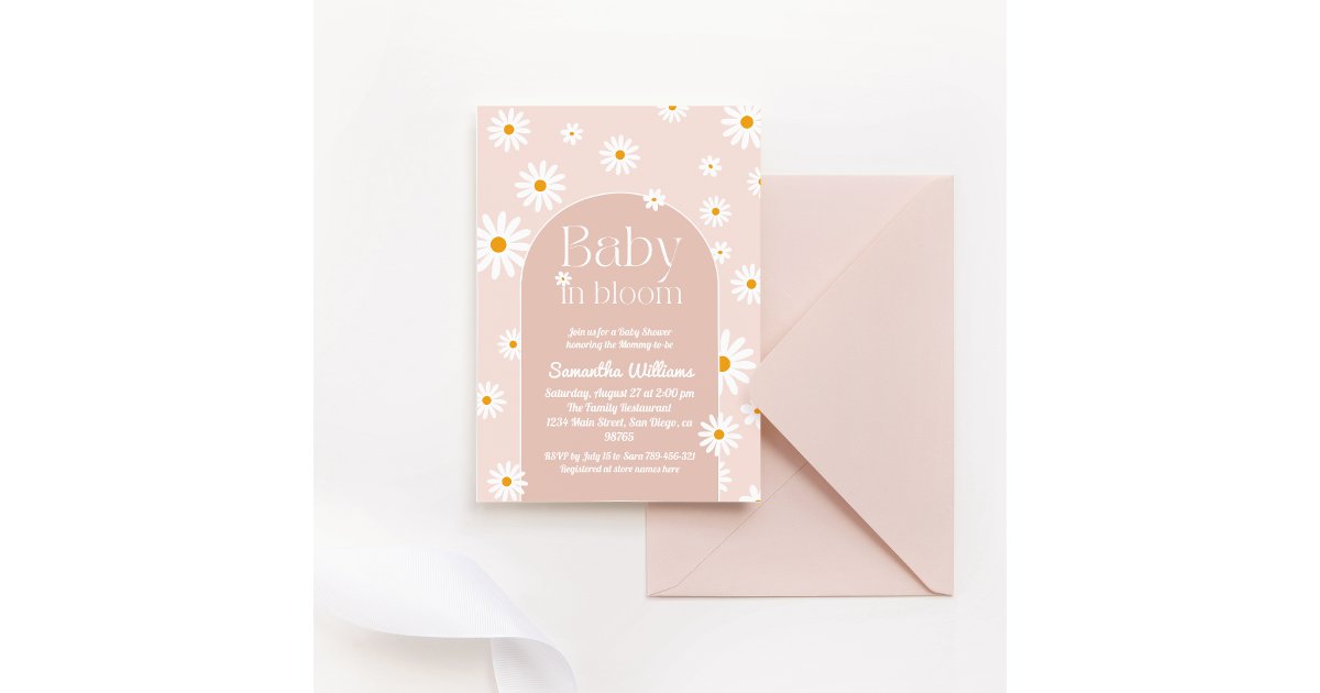 Daisy Boho Baby in bloom pink Baby Shower Invitation | Zazzle