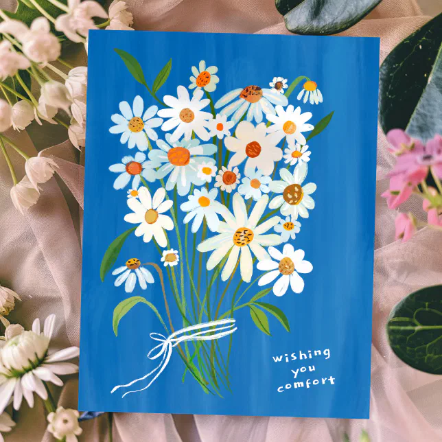 Daisy Bouquet Gouache Condolences Sorry for Loss Postcard | Zazzle