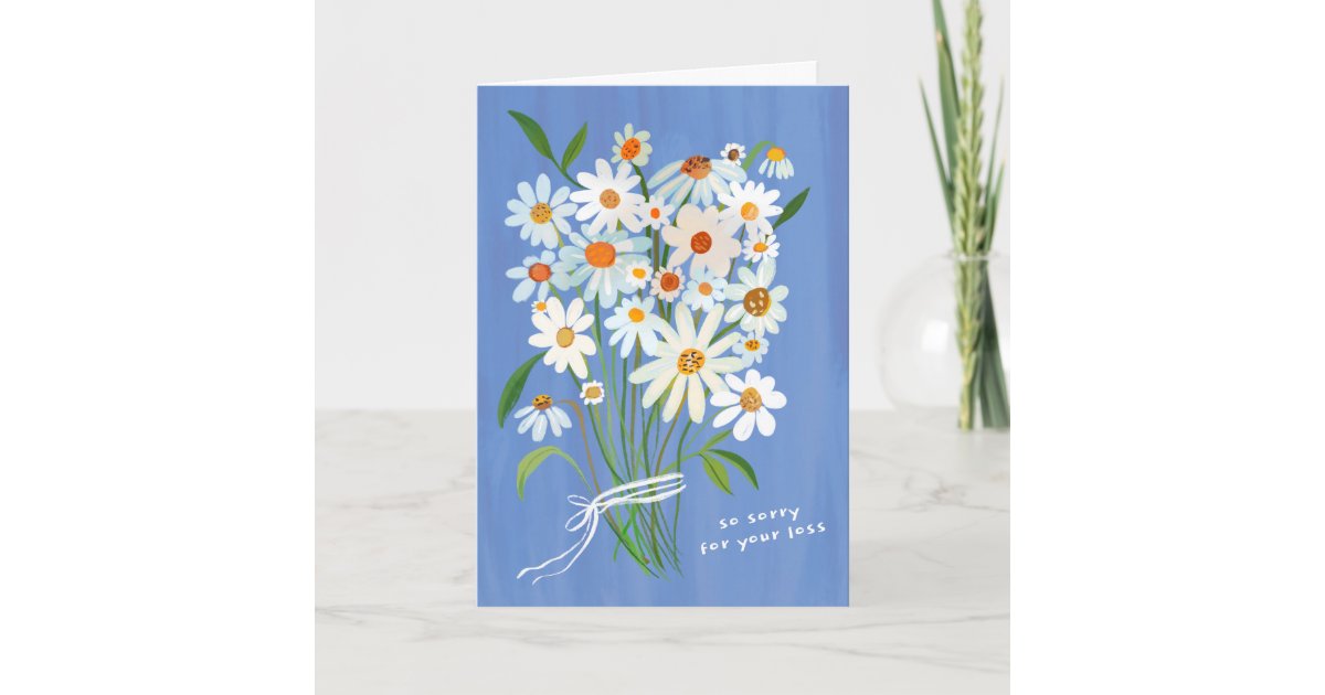 Daisy Bouquet Handpainted Condolences Sorry Card | Zazzle