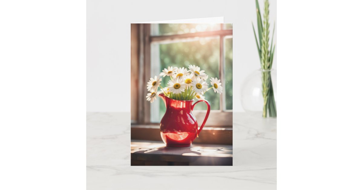 Daisy Bouquet In Red Pitcher Thank You Card | Zazzle