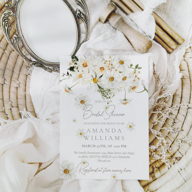 Daisy Elegant Wildflower Modern Bridal Shower Invitation | Zazzle