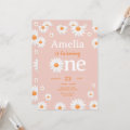 Daisy First Birthday Invitation, Boho Pink Floral Invitation | Zazzle