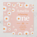 Daisy First Birthday Invitation, Boho Pink Floral Invitation | Zazzle