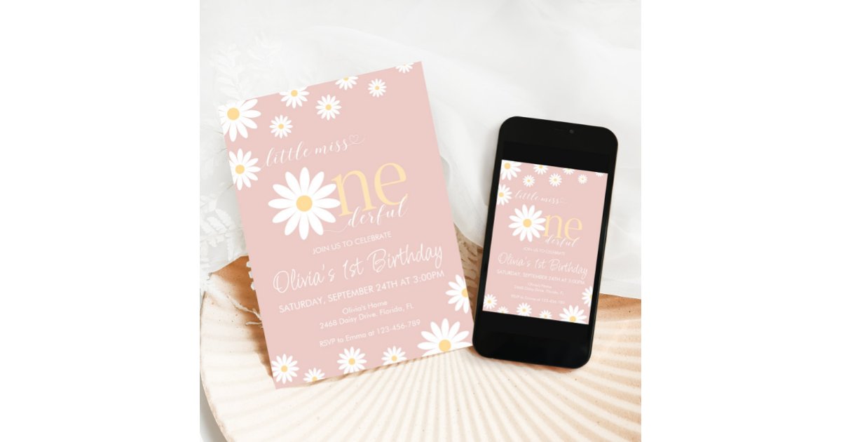 Daisy First Birthday Invitation Boho Retro Daisy | Zazzle