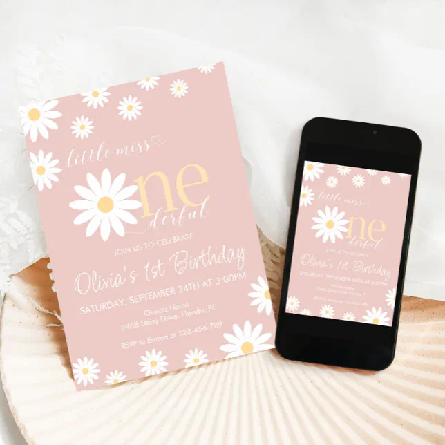 Daisy First Birthday Invitation Boho Retro Daisy | Zazzle