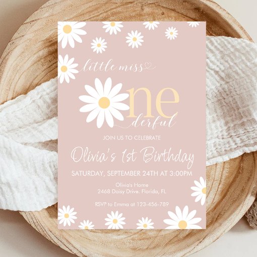 Daisy First Birthday Invitation Boho Retro Daisy | Zazzle