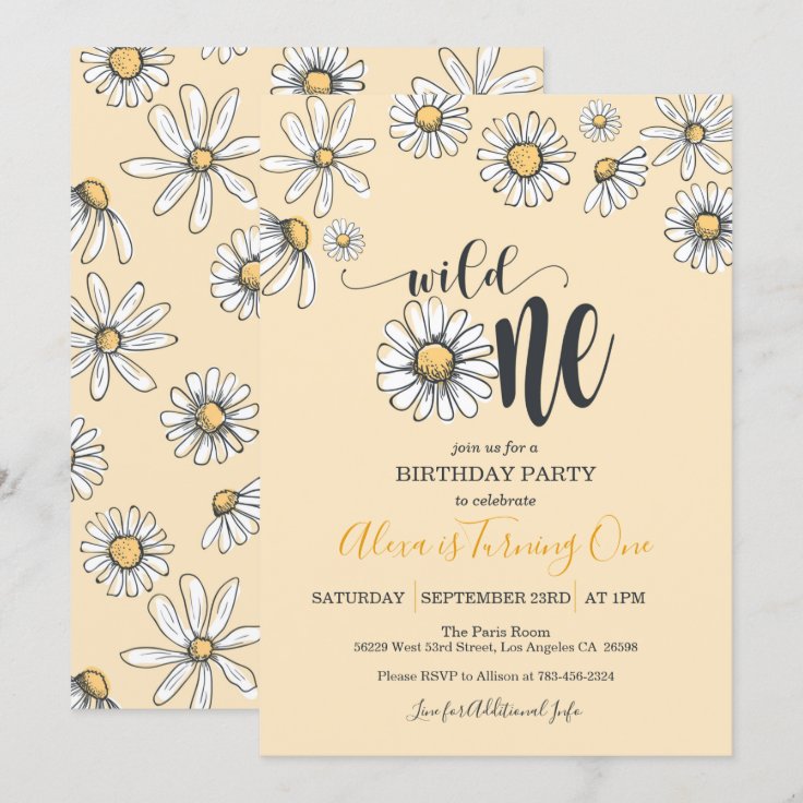 Daisy First Birthday Invitation - Wild One - Ylw | Zazzle