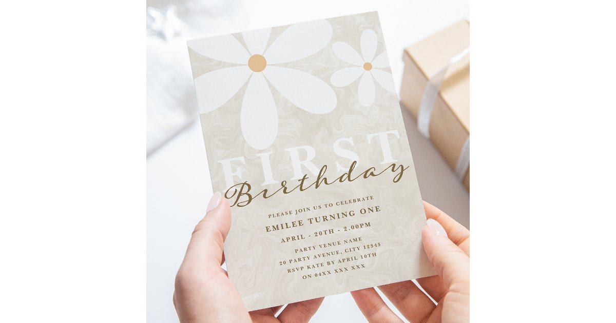 Daisy First Birthday Themed Party Invitation | Zazzle