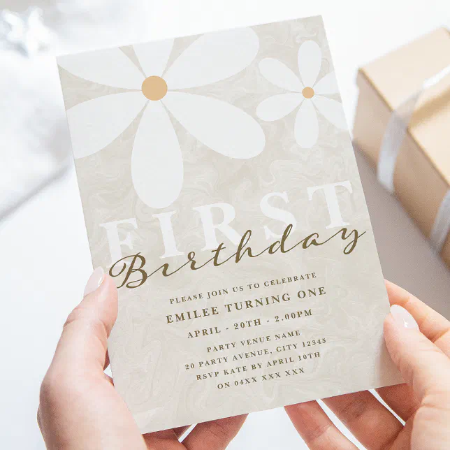 Daisy First Birthday Themed Party Invitation | Zazzle