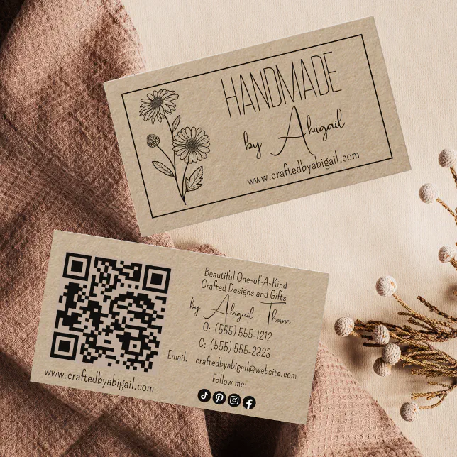 Daisy Floral Minimalist Handmade Handcrafted Business Card | Zazzle