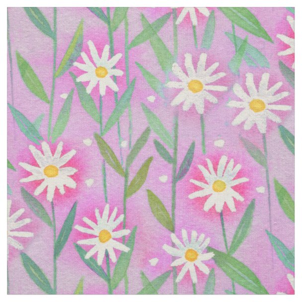 Pink and White Daisies Pattern Fabric | Zazzle