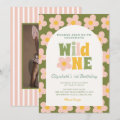 Daisy Floral Wild One Green pink Girl 1st Birthday Invitation | Zazzle