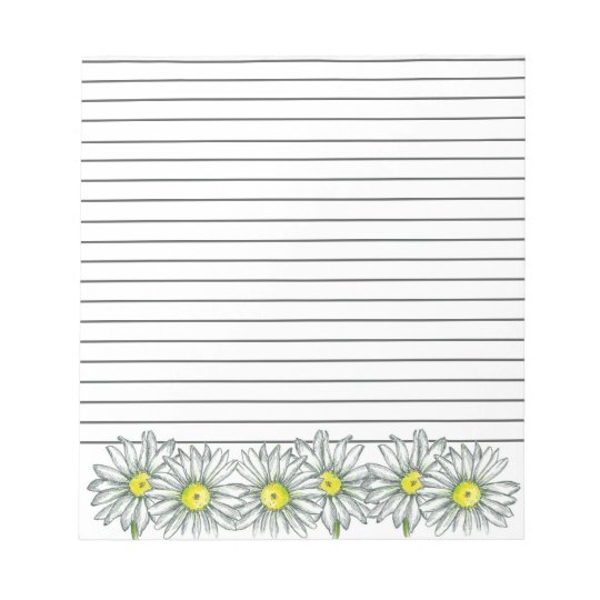 Daisy Flower Drawing Gray Lined Notepad | Zazzle.com