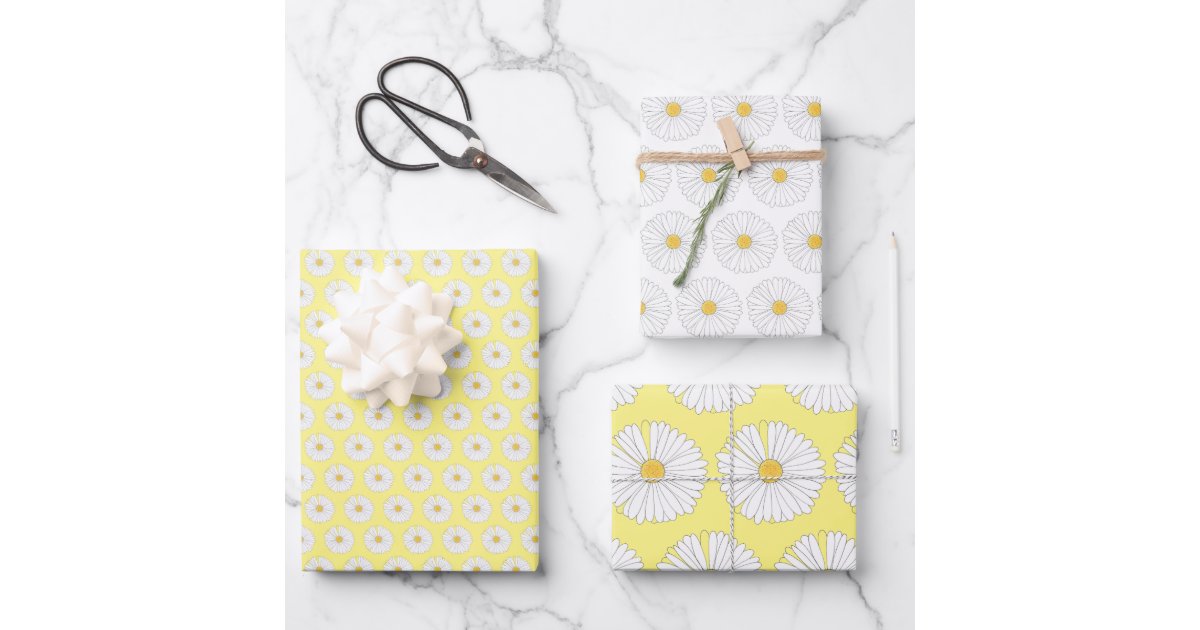 Daisy Flower Garden Party Floral Print Daisies Wrapping Paper Sheets ...