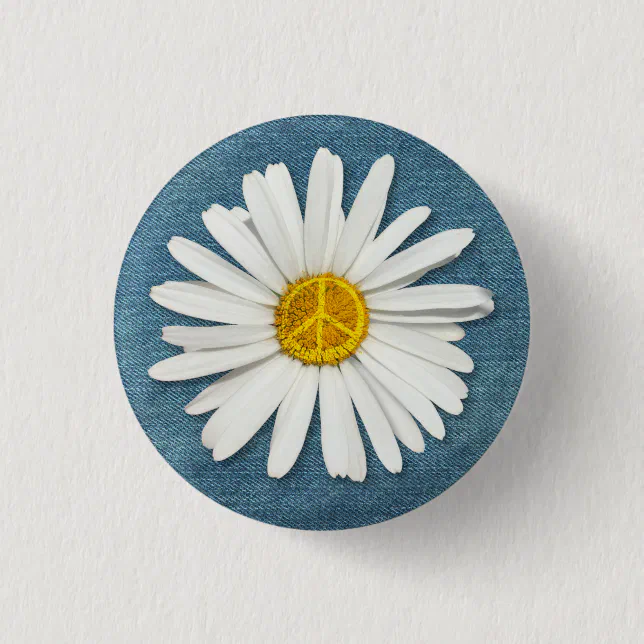 Daisy Flower Inner Peace Symbol Sign - Denim Jeans Button | Zazzle