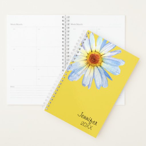 Daisy Flower Personalized Yellow Trendy Custom Planner | Zazzle