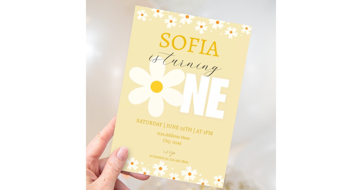 Daisy Flowers First Birthday Invitation | Zazzle