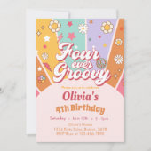 Daisy Four Ever Groovy 4th Birthday Invitation | Zazzle