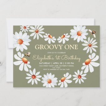 Daisy Groovy One 1st Birthday Invitation | Zazzle