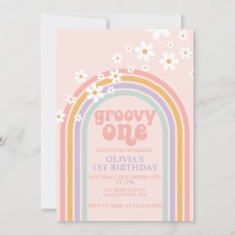 Daisy Groovy One Pastel rainbow first birthday Invitation | Zazzle