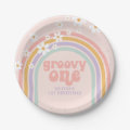Daisy Groovy One Pastel rainbow first birthday Paper Plates | Zazzle