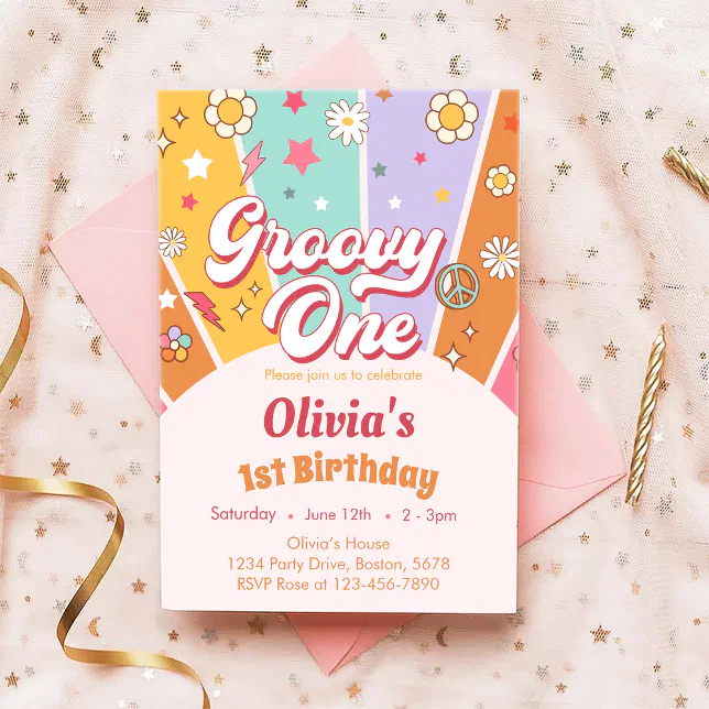 Daisy Groovy One Retro 1st Birthday Invitation | Zazzle