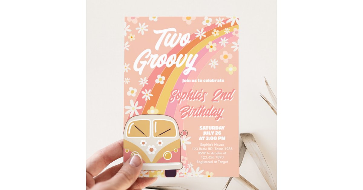 Daisy Groovy Two Birthday Party Invitation | Zazzle