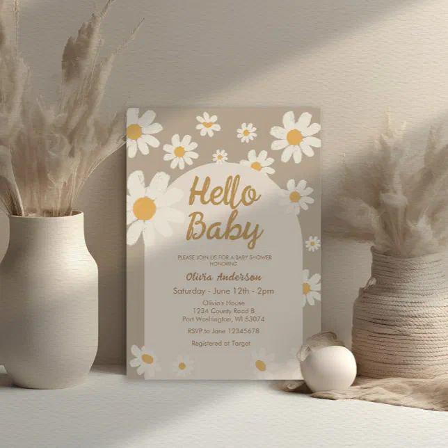 Daisy Hello Baby Retro Baby Shower Invitation | Zazzle