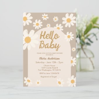 Daisy Hello Baby Retro Baby Shower Invitation | Zazzle