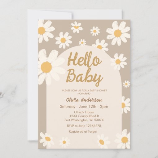 Daisy Hello Baby Retro Baby Shower Invitation | Zazzle