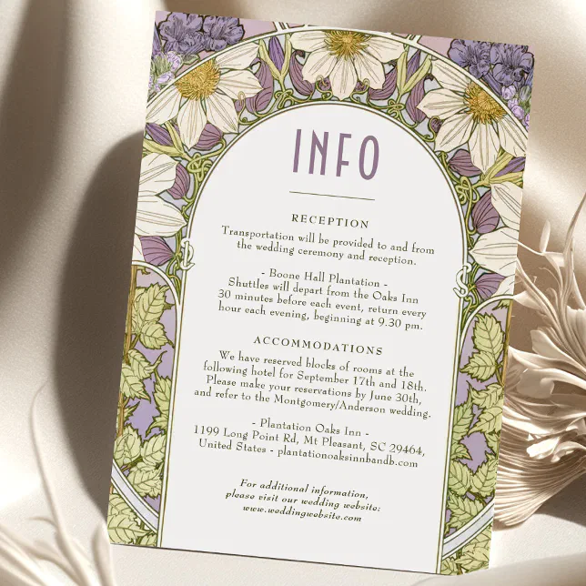 Daisy Lavender Wedding Insert INFO Art Nouveau Invitation | Zazzle