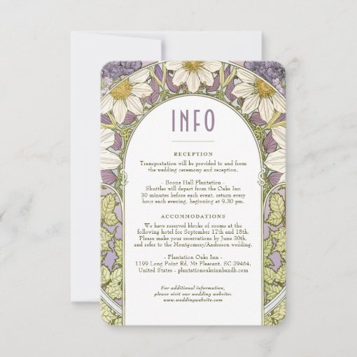 Daisy Lavender Wedding Insert INFO Art Nouveau Invitation | Zazzle